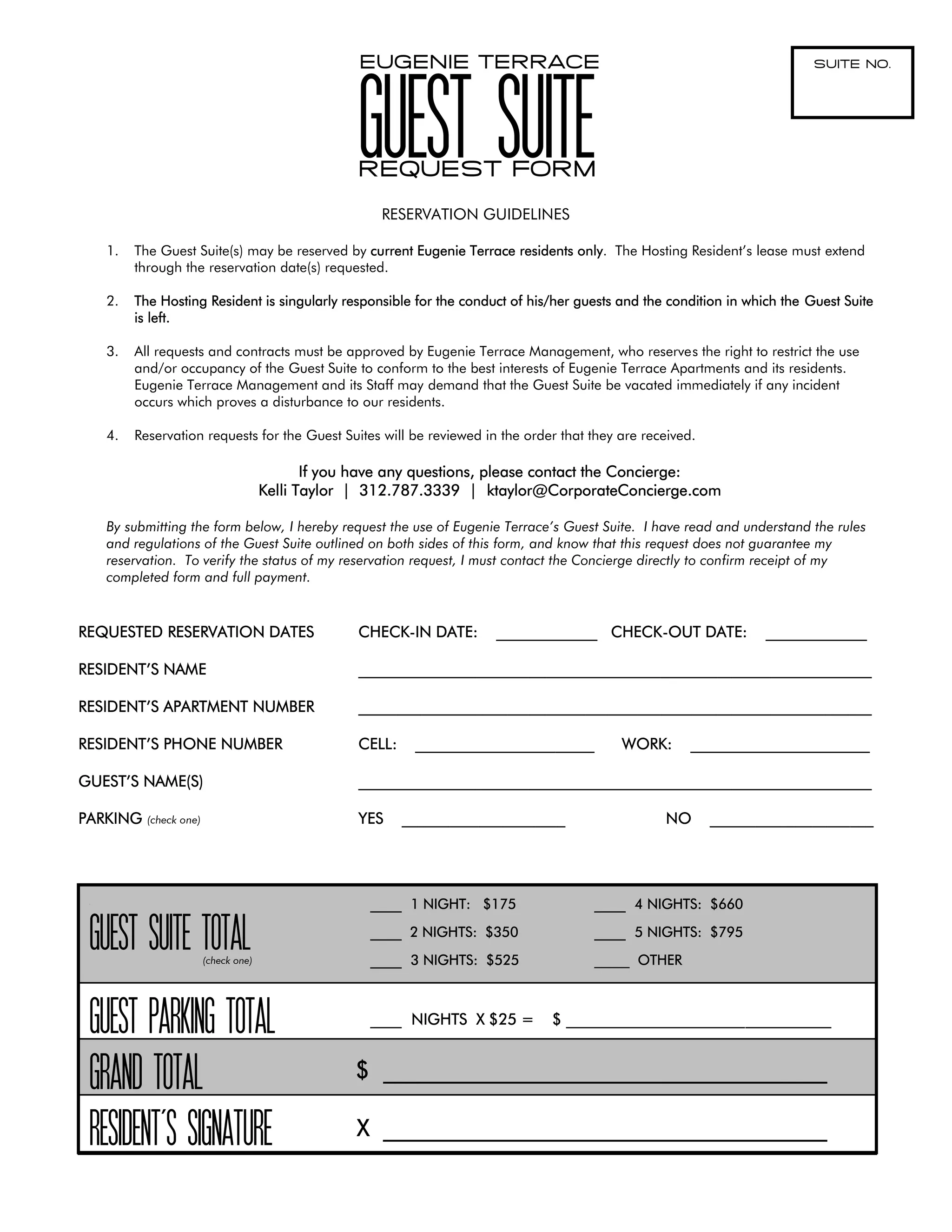GUEST SUITE Request Form | PDF