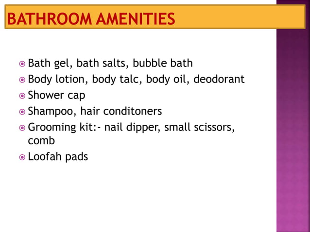 Guest amenities&supply | PPTX | Bath and Shower | Personal Care