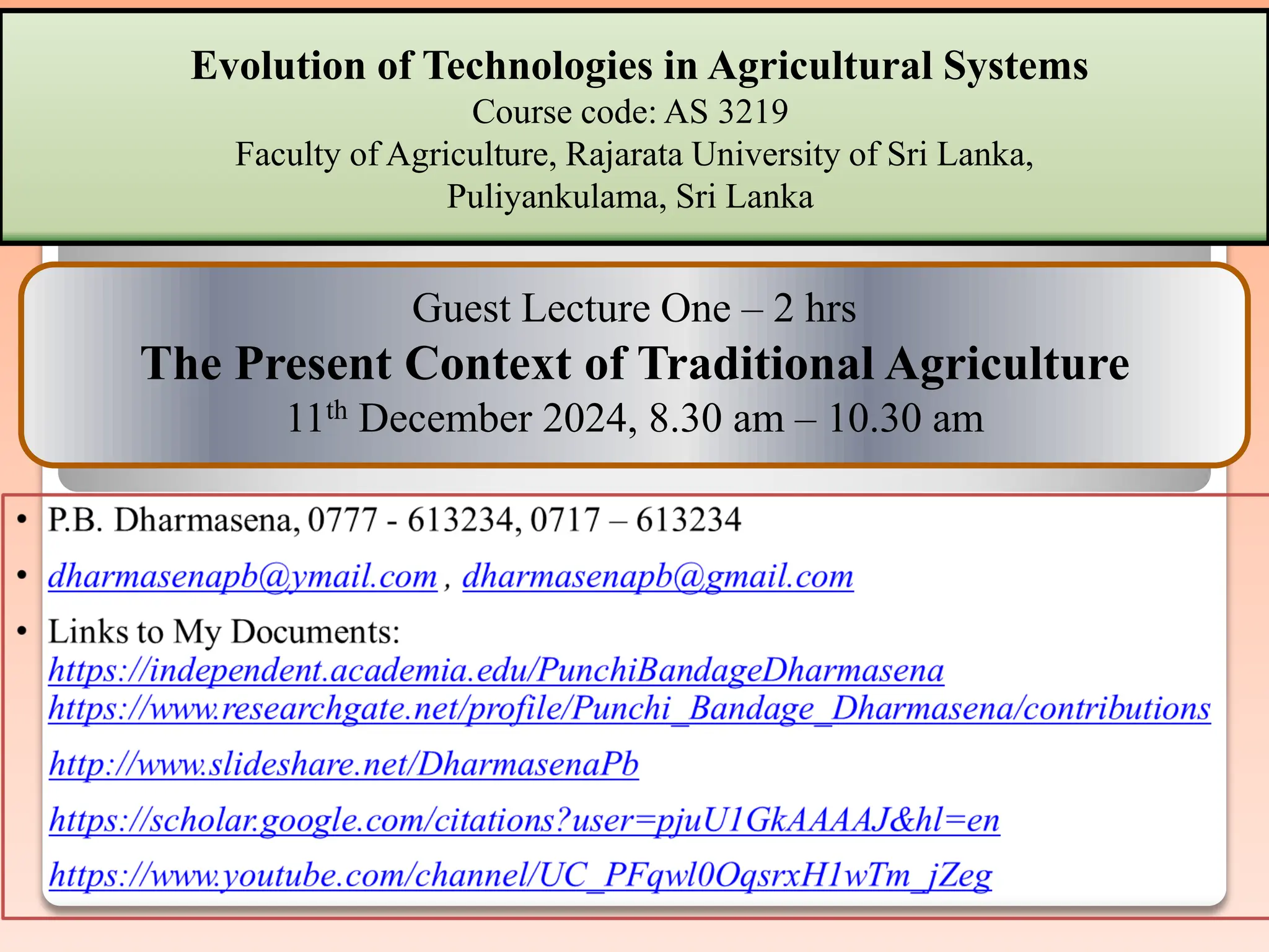 The present context of traditional agriculture | PDF