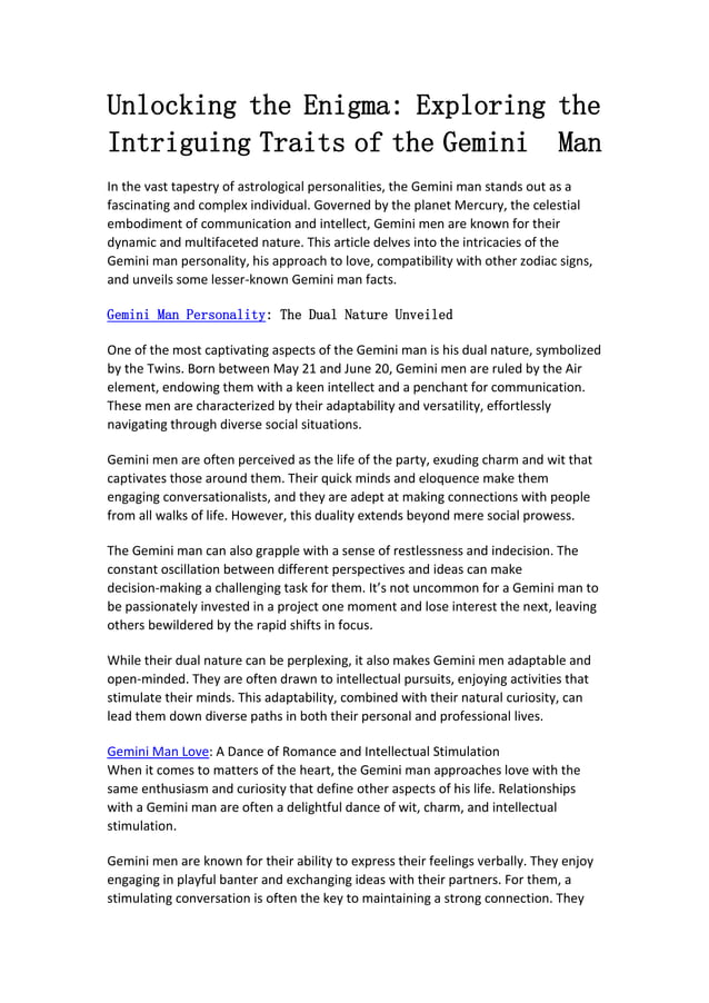 Unlocking the Enigma: Exploring the Intriguing Traits of the Gemini Man | PDF