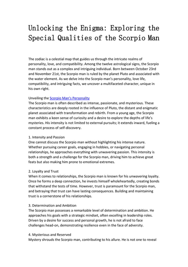 Unlocking the Enigma: Exploring the Special Qualities of the Scorpio Man | PDF