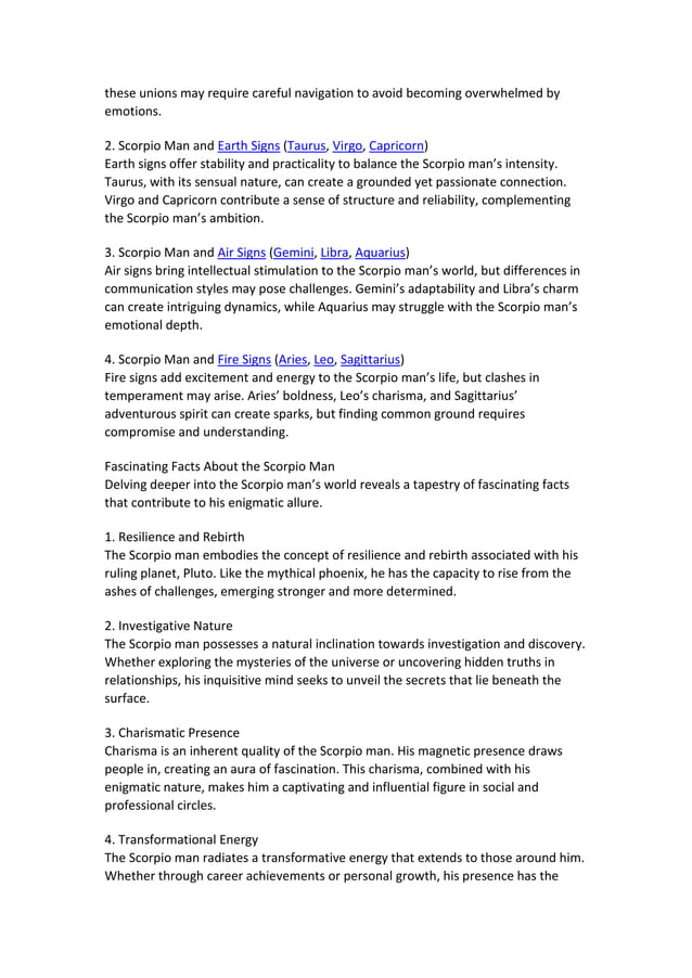 Unlocking the Enigma: Exploring the Special Qualities of the Scorpio Man | PDF