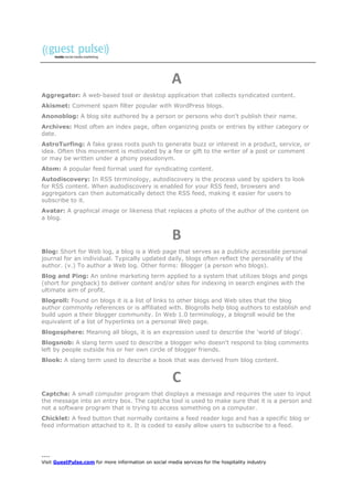 Guest Pulse Dictionary Of Social Media Terms | PDF | Internet for ...