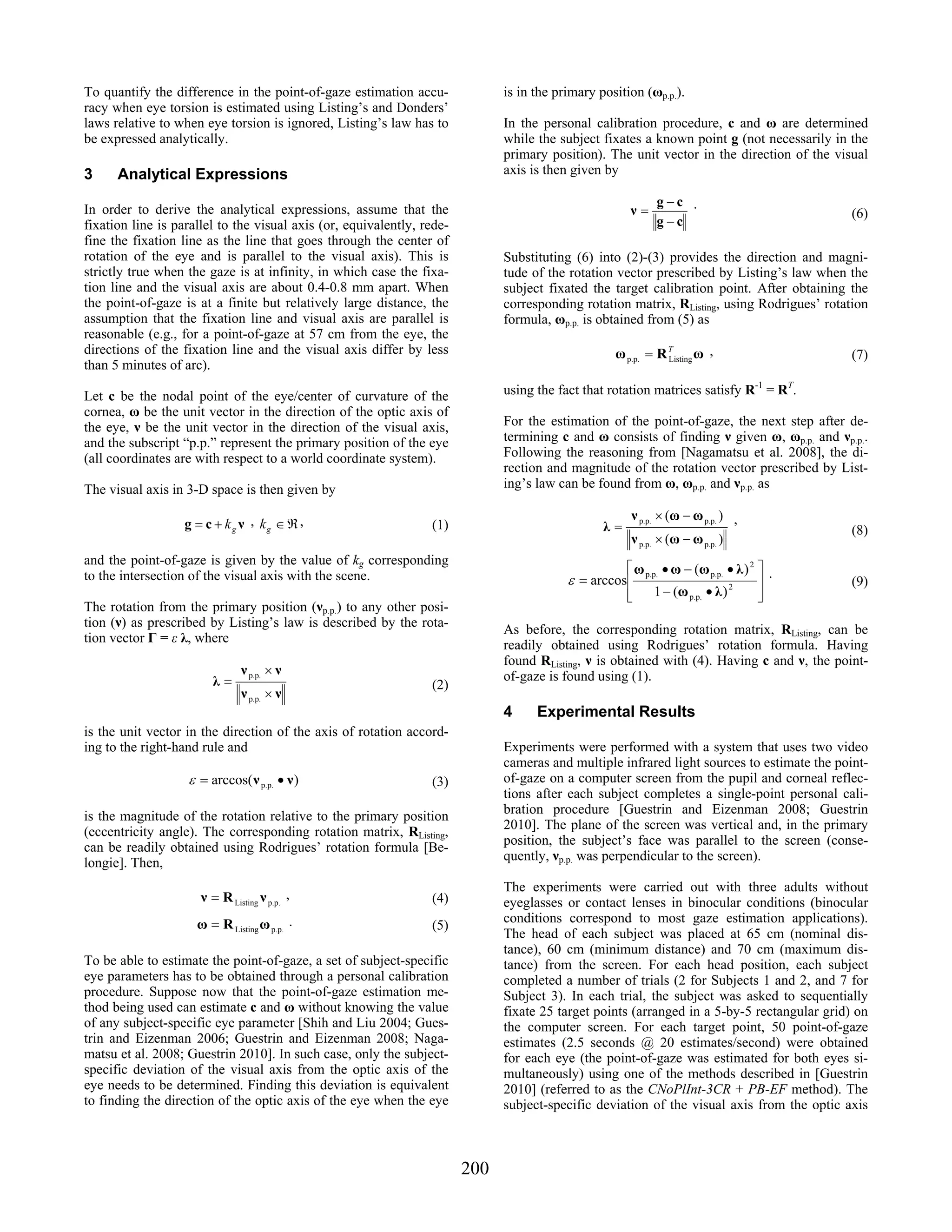 Guestrin Listings And Donders Laws And The Estimation Of The Point Of Gaze | PDF