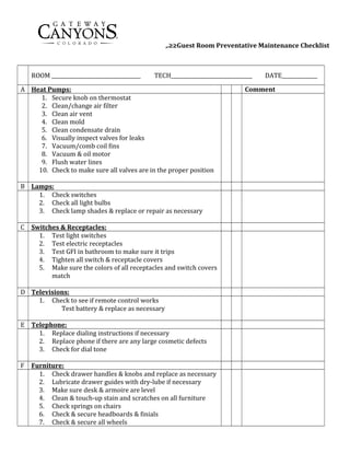 Hotel Housekeeping Checklist