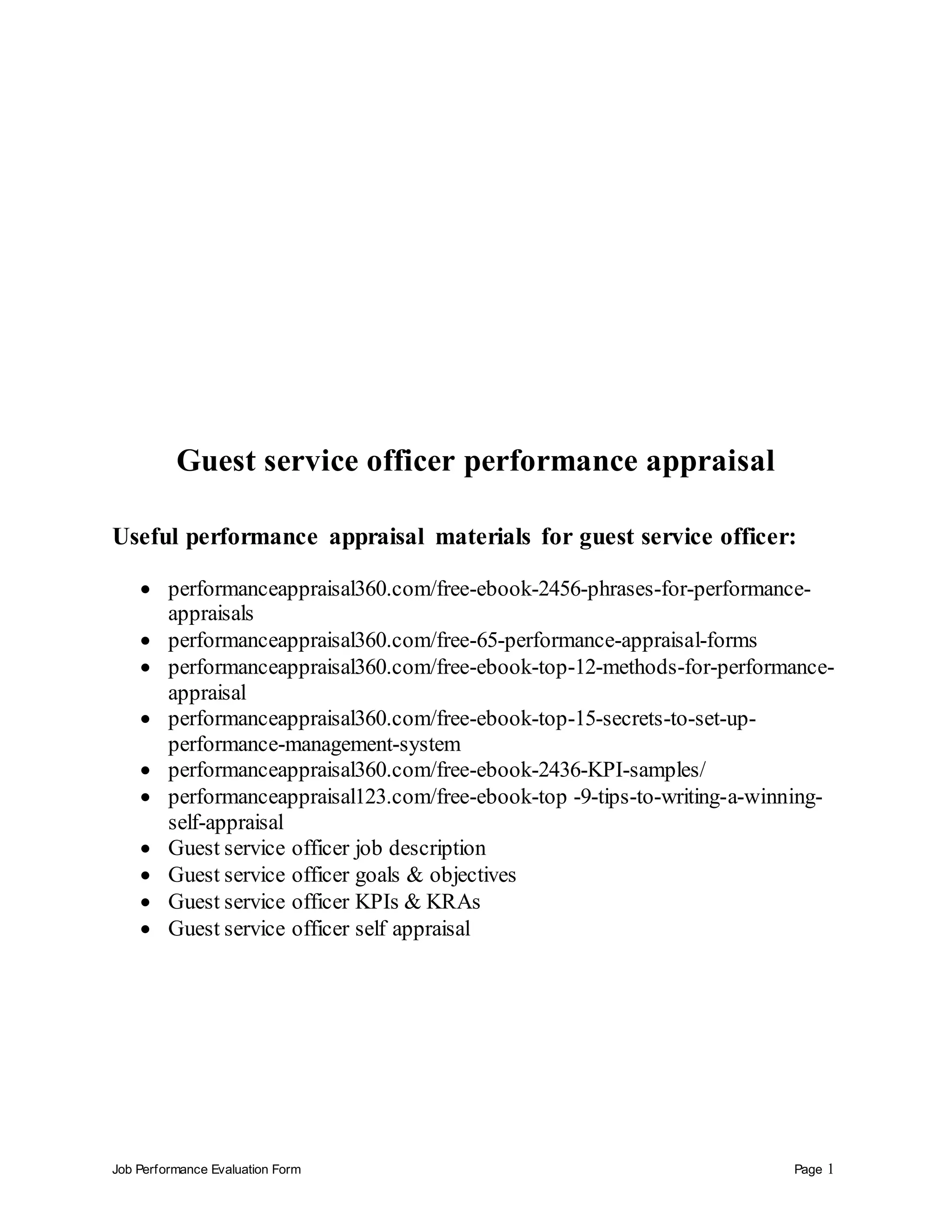 Guest service officer performance appraisal | PDF
