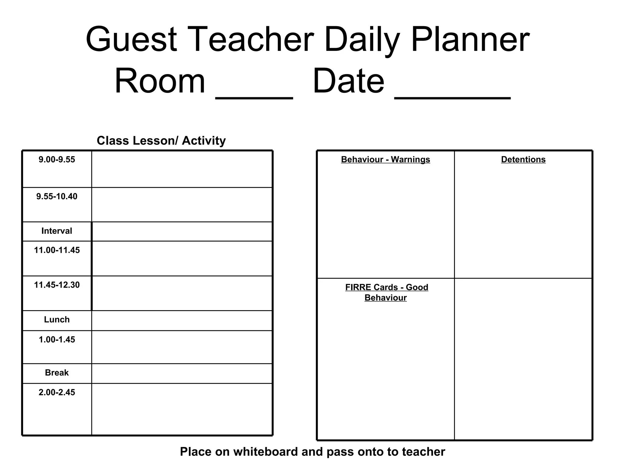 Guest teacher daily planner room | PPT