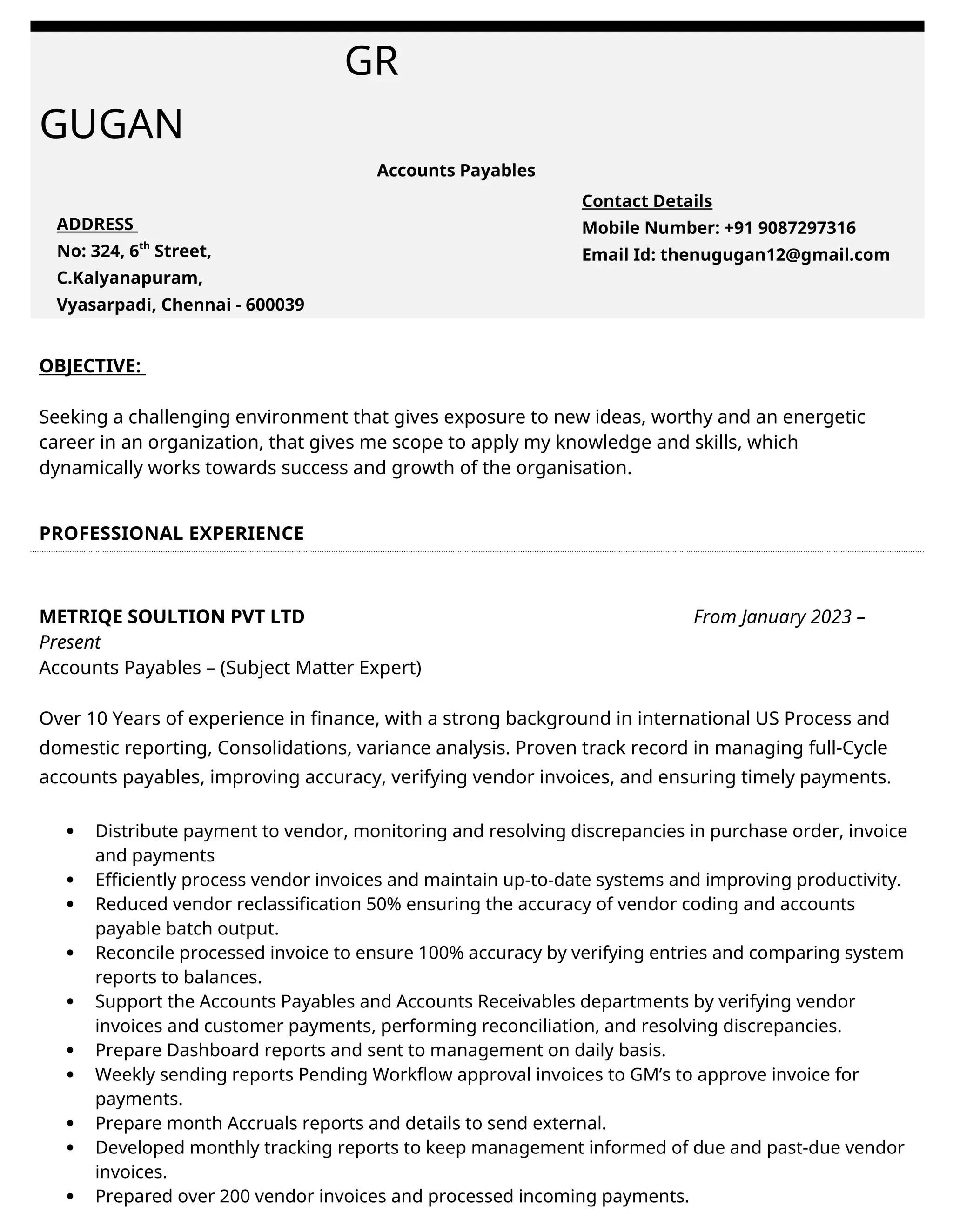 Accounts Payables - Subject Matter Expert | DOCX