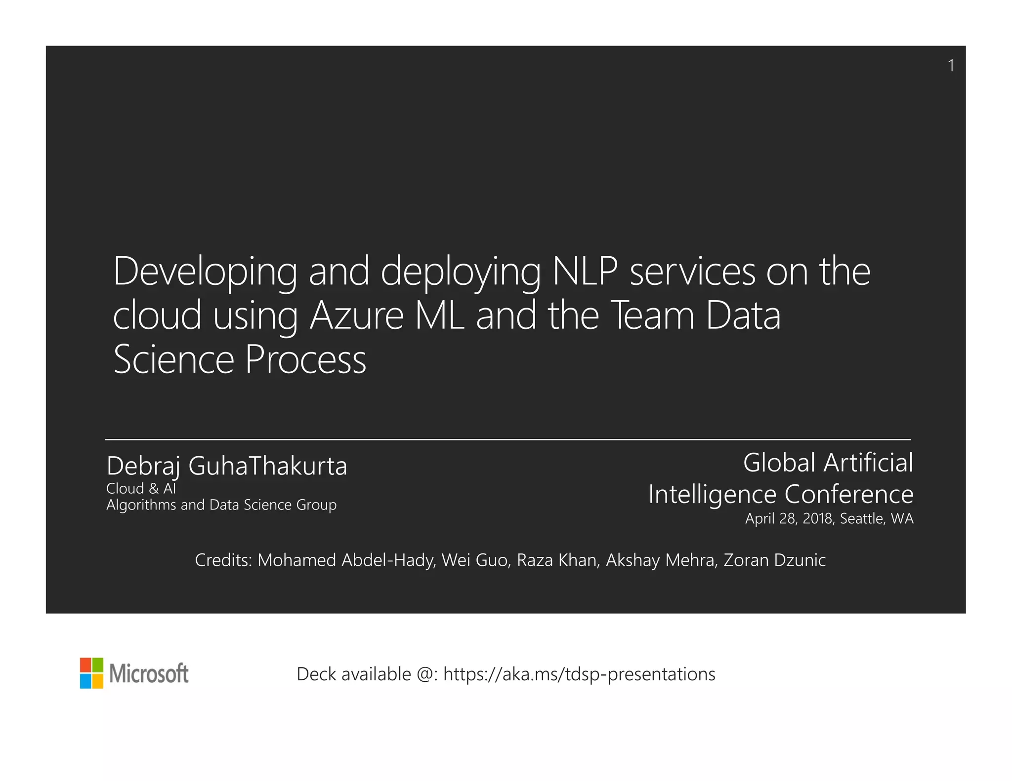 Developing And Deploying Nlp Services On The Cloud Using Azure Ml And The Team Data Science