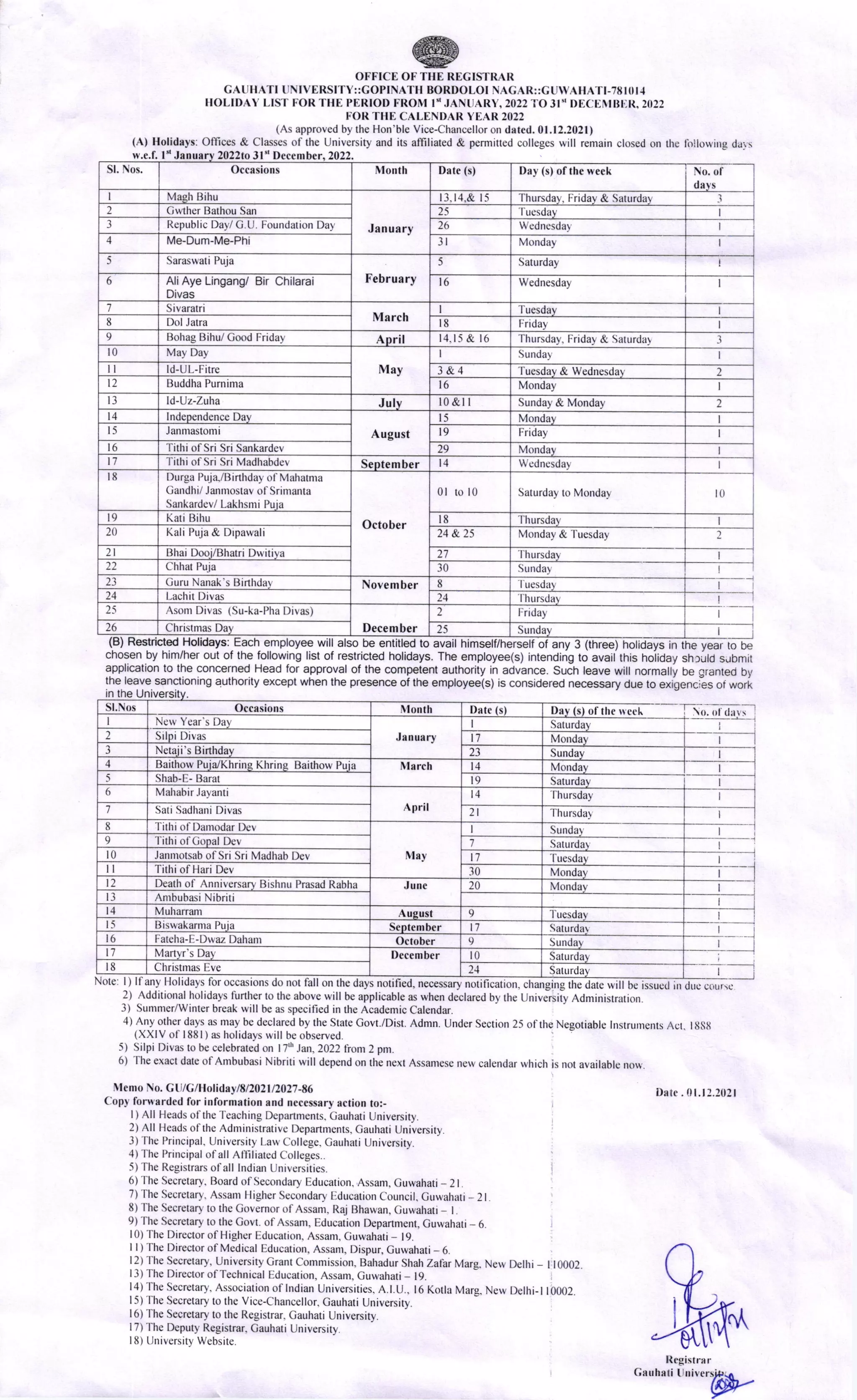 GU Holiday list Calendar year 2022.pdf