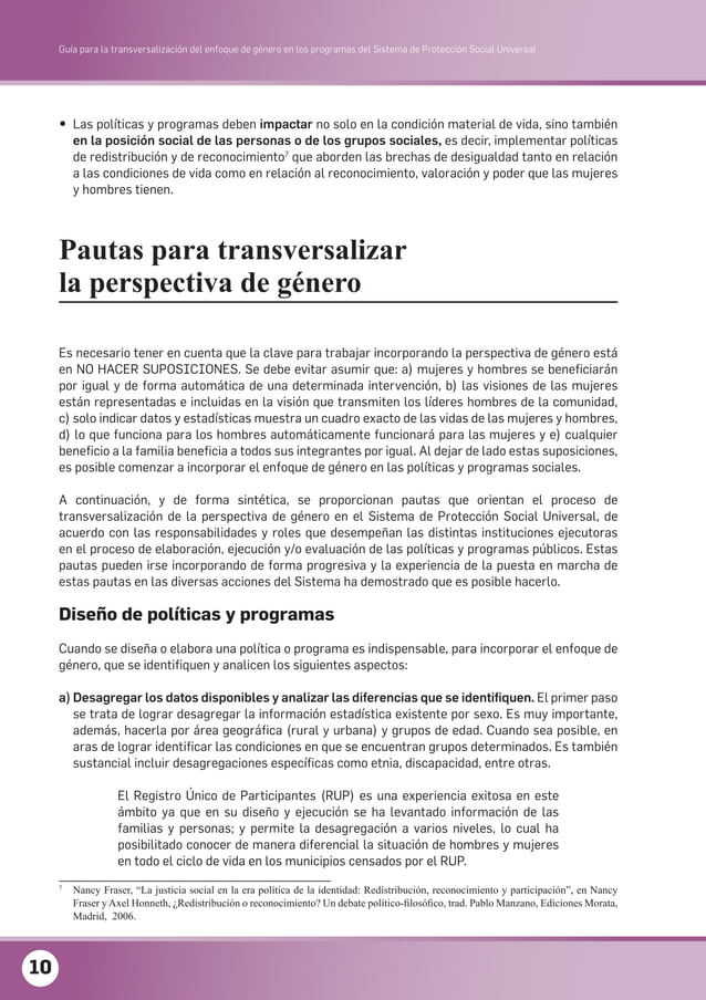 Guía Para La Transversalización Del Enfoque De Género En Los Programas