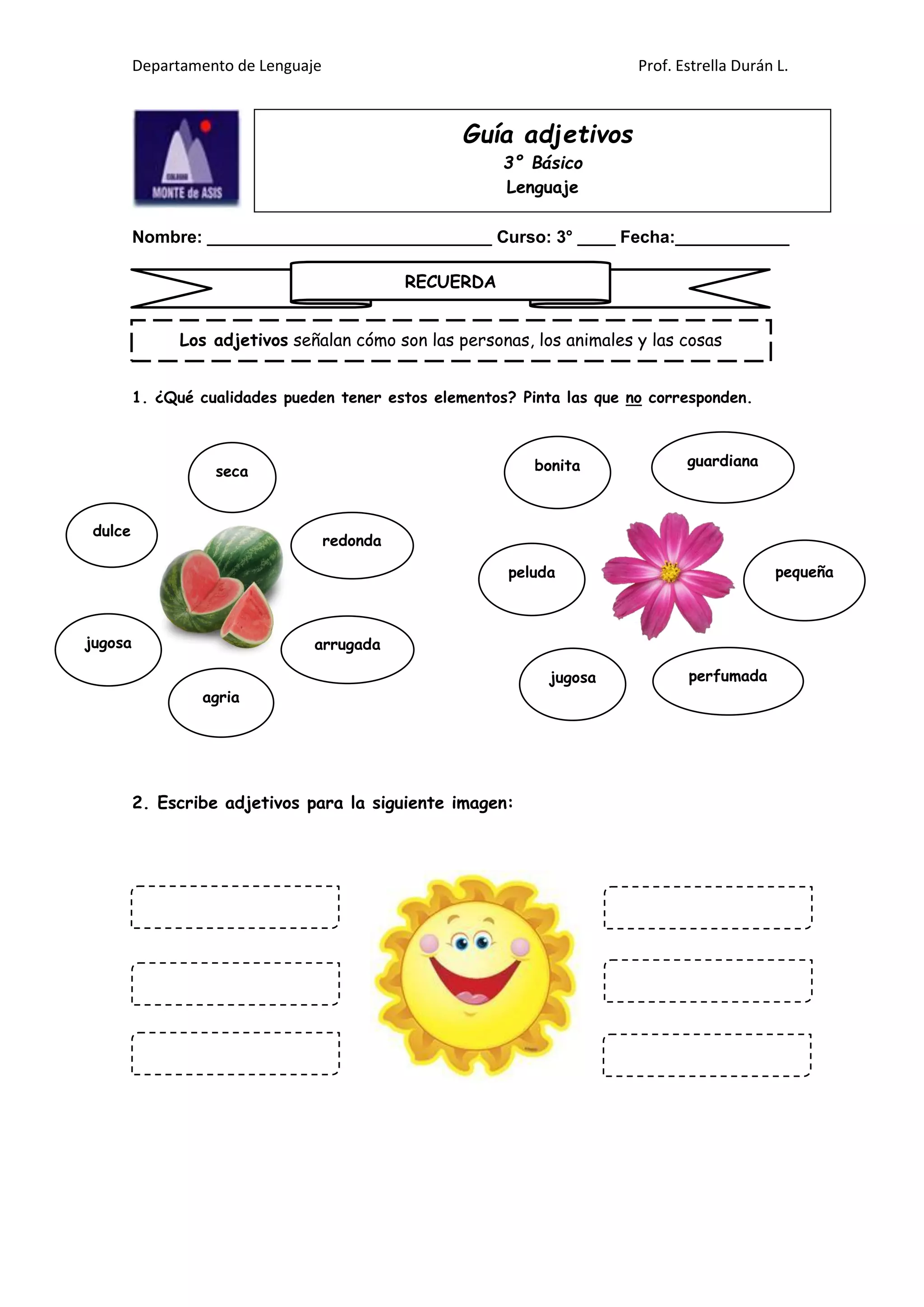Guia apoyo-clase-de-lenguaje-adjetivos-clase-1 | PDF