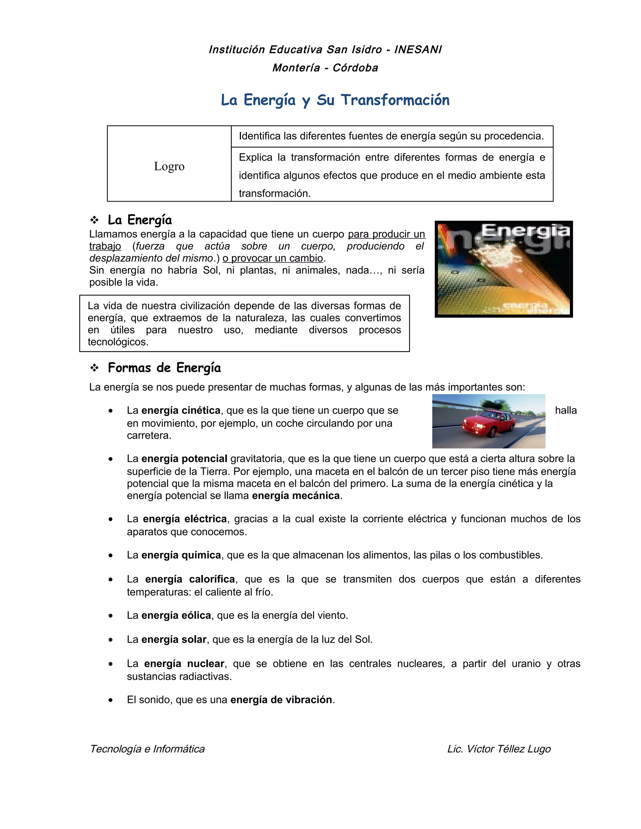 Guia 1 2periodo la energia y su transformacion | PDF