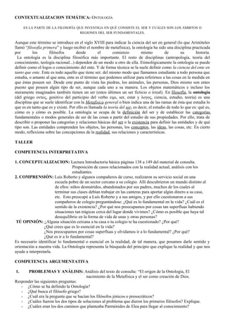 Guía 15 ontología griega y medieval filosofía 10º colcastro 2014 | DOC