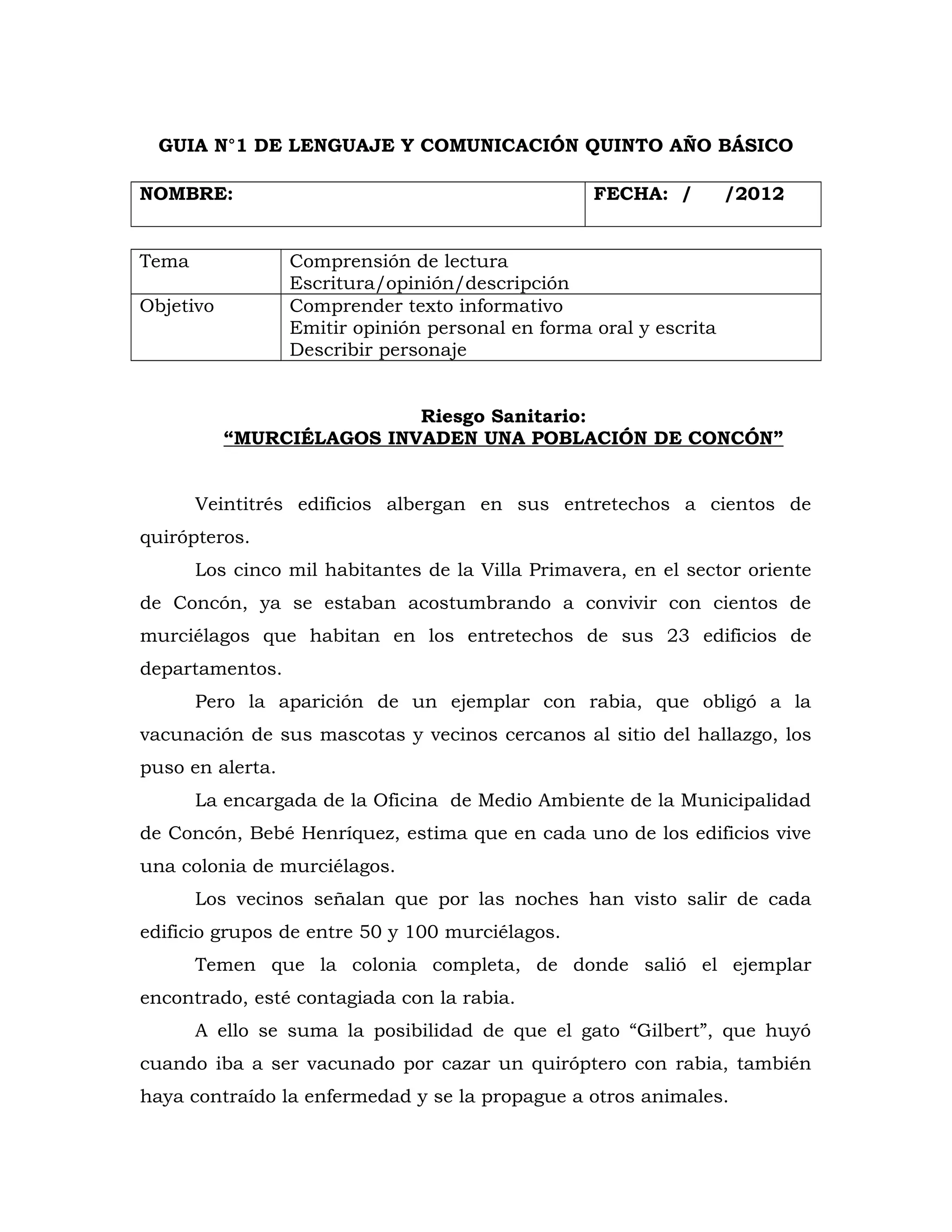 Guia1 comprensionlectora lenguaje_5basico | DOC