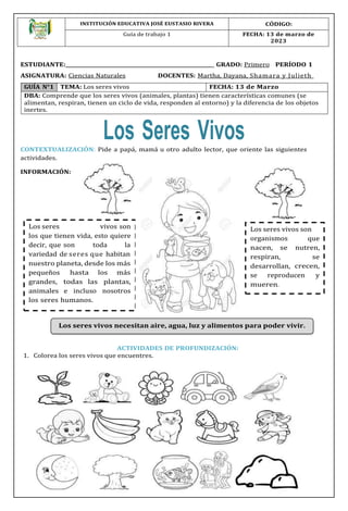 Hoja De Trabajo Sobre Los Seres Vivos Y El Medio Ambiente