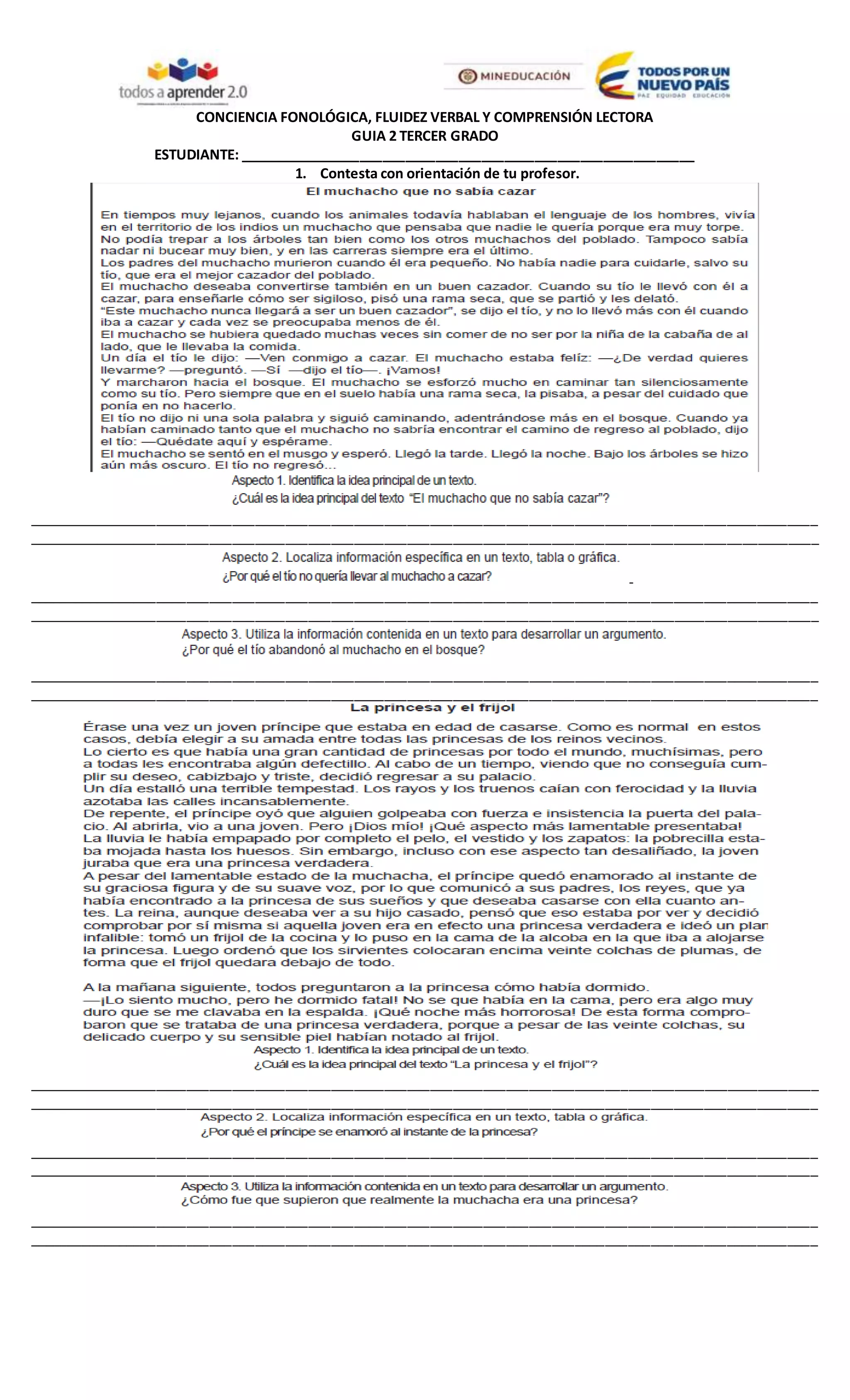Guia 2 de fluidez y comprension textual 3° | PDF