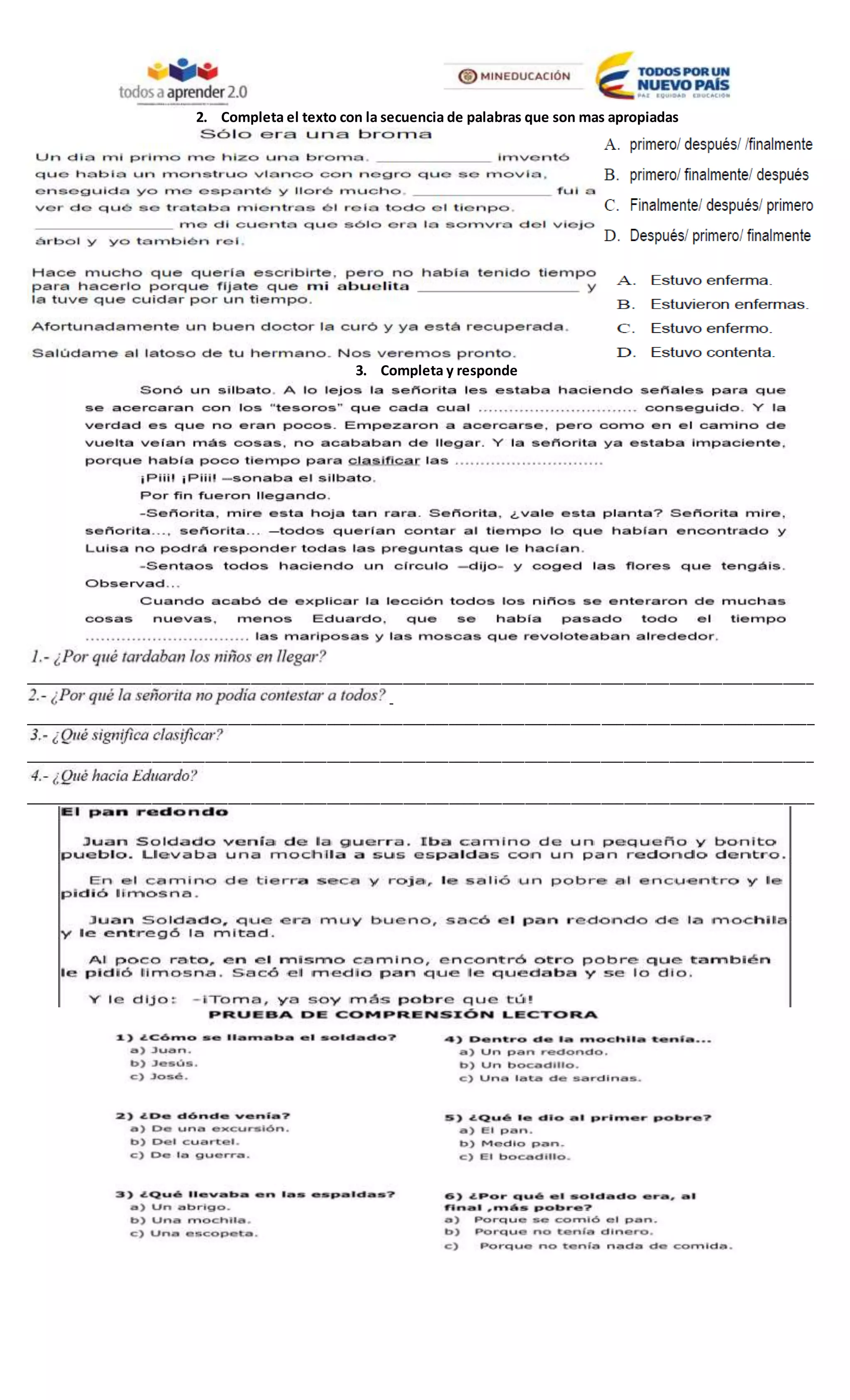 Guia 2 de fluidez y comprension textual 3° | PDF