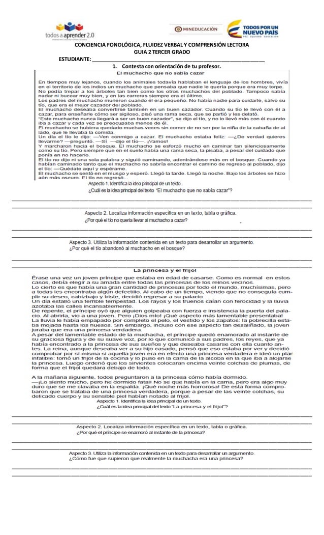 Guia 2 de fluidez y comprension textual 3° | PDF