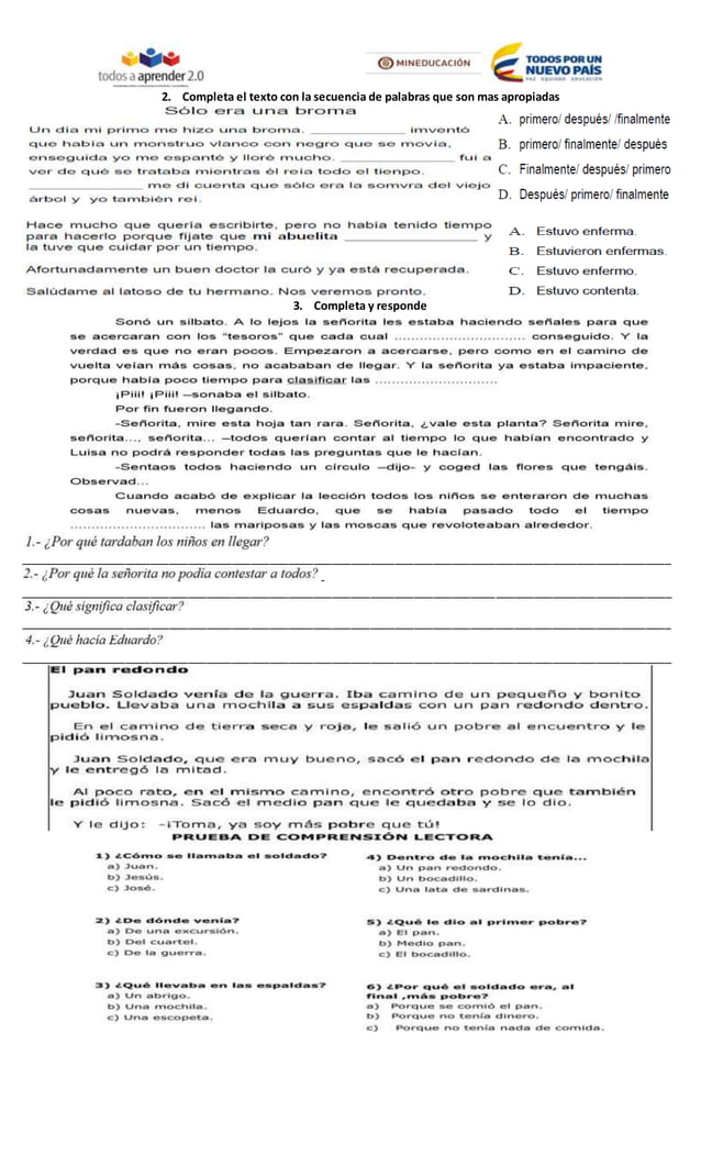 Guia 2 de fluidez y comprension textual 3° | PDF