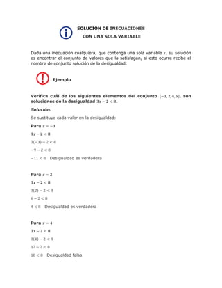 Guia 3. solucion de desigualdades lineales. segundo periodo | PDF