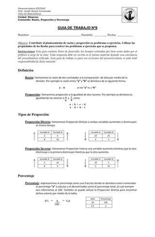 Guia 9 razon, proporcion y porcentaje | PDF