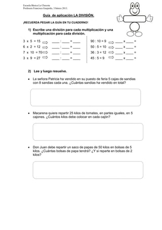 Guía matemática división 3 básico | DOCX