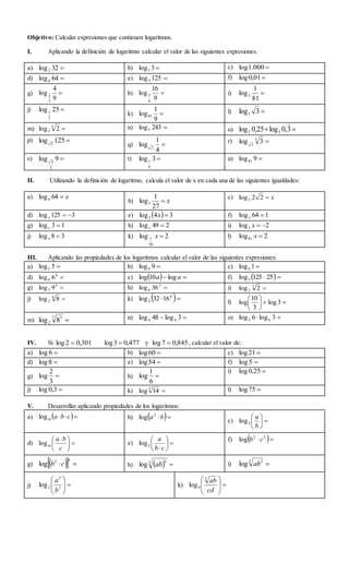 Guia calculo de logaritmos | DOCX