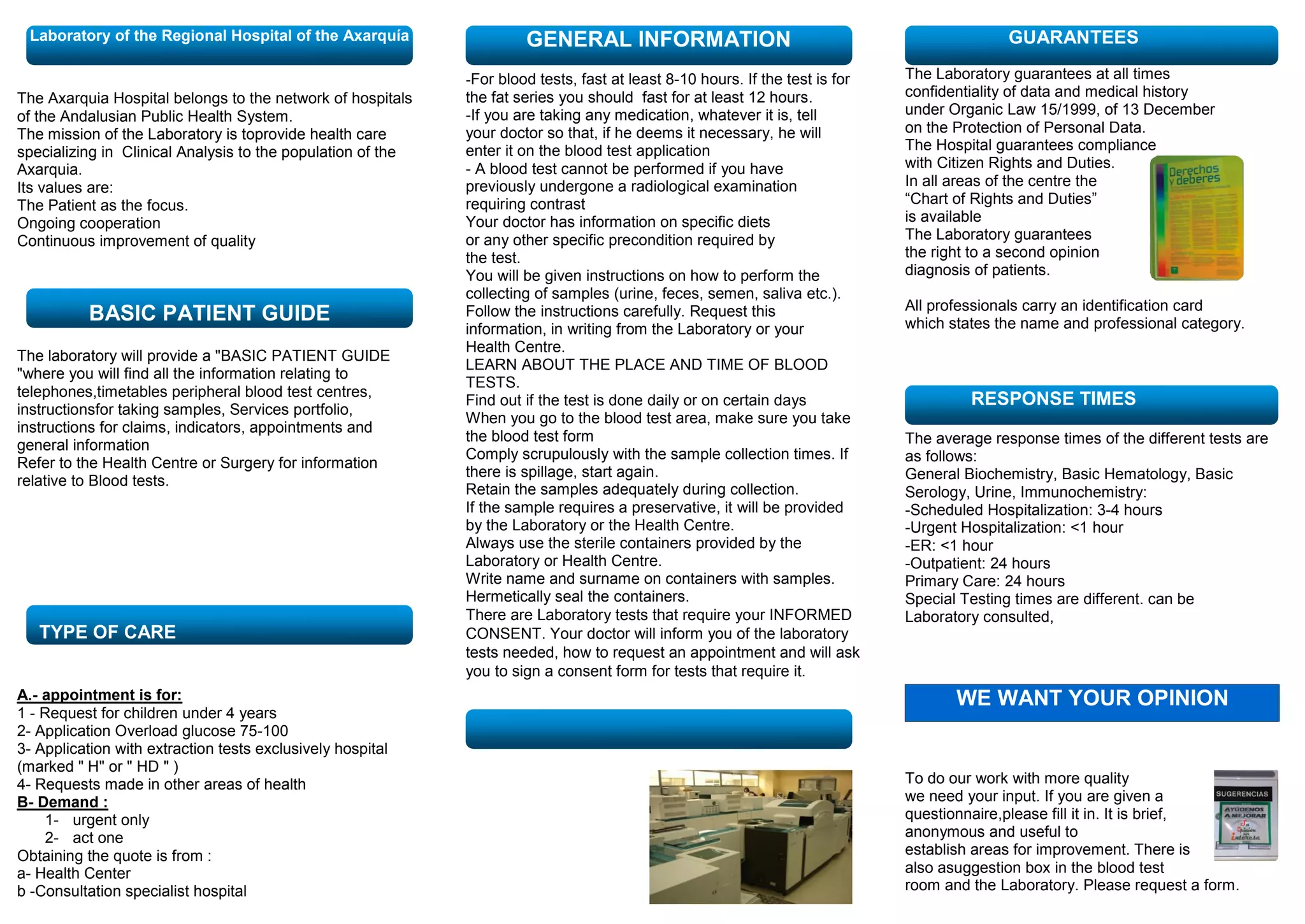 English reception guide for laboratory department | PDF