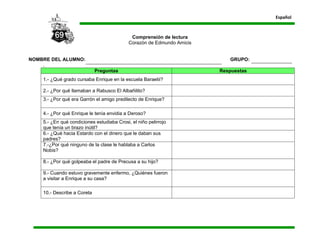 Guia de comprensión de lectura corazón | DOCX