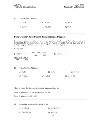 Guia de decimales con fraccion periodica, semiperiodica y finita sin ...