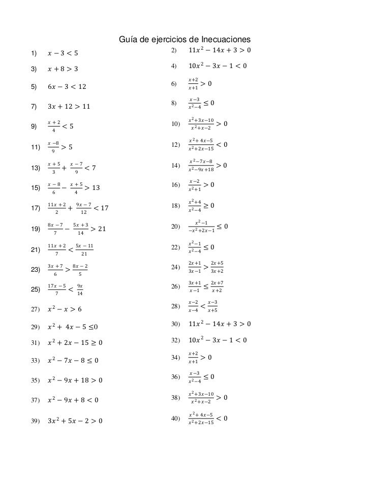 Ejercicios Resueltos De Inecuaciones