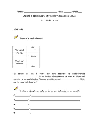 Guia de estudio ser estar | DOCX