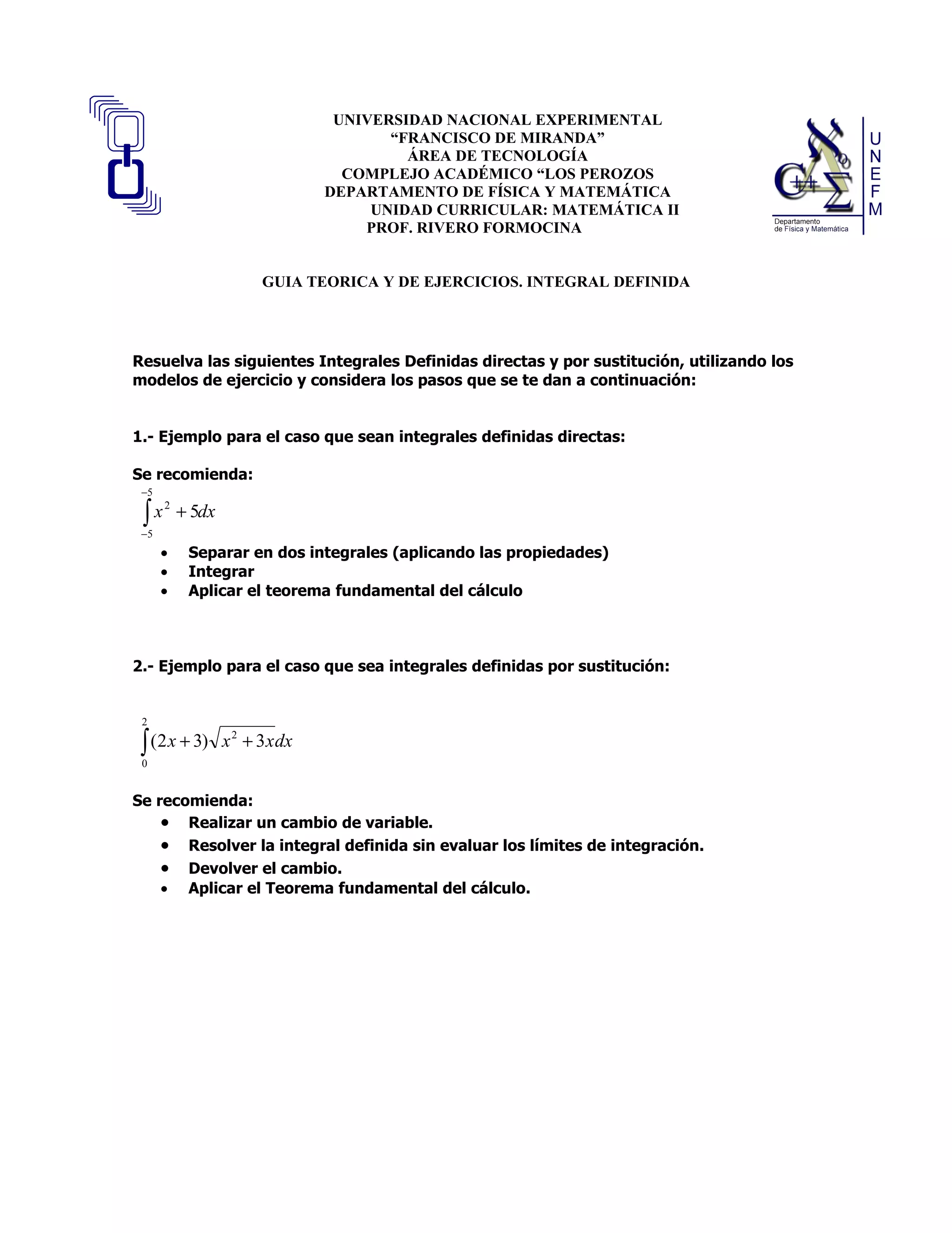 Guia de integrales definidas | DOC