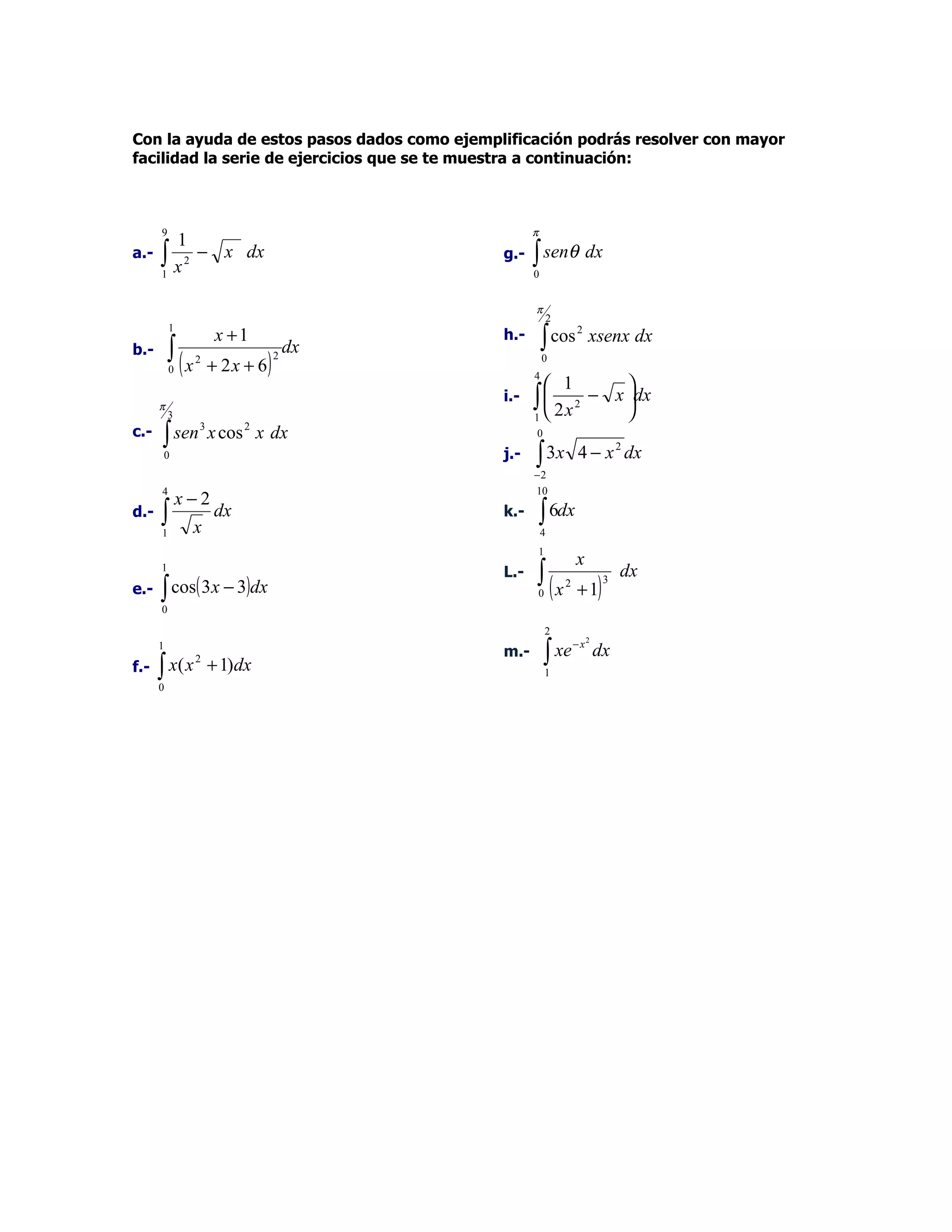 Guia de integrales definidas | DOC