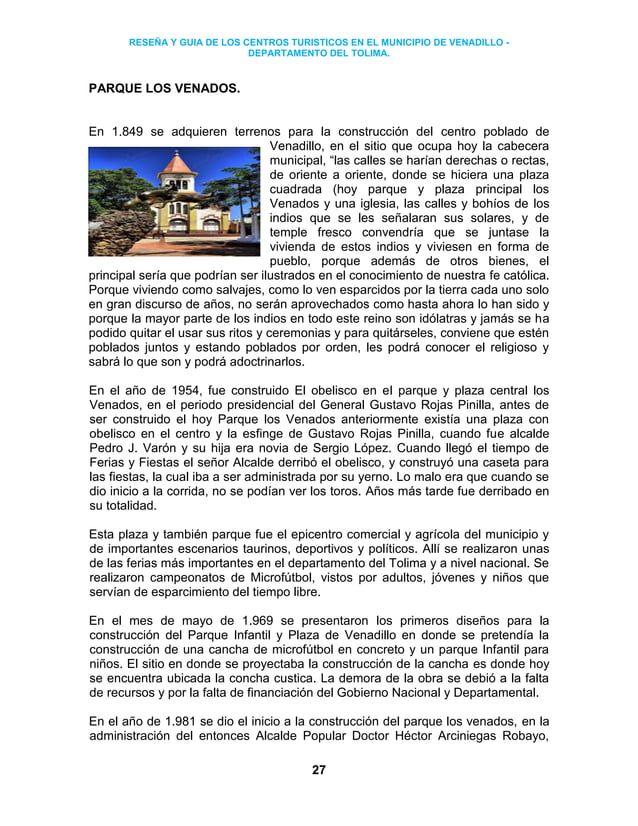 GUIA E HISTORIA DE LOS CENTROS TURISTICOS DEL MUNICIPIO DE VENADILLO ...