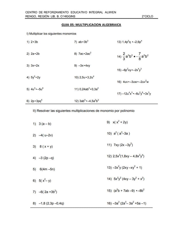 Guia De Matematicas 8 Basico Docx Education