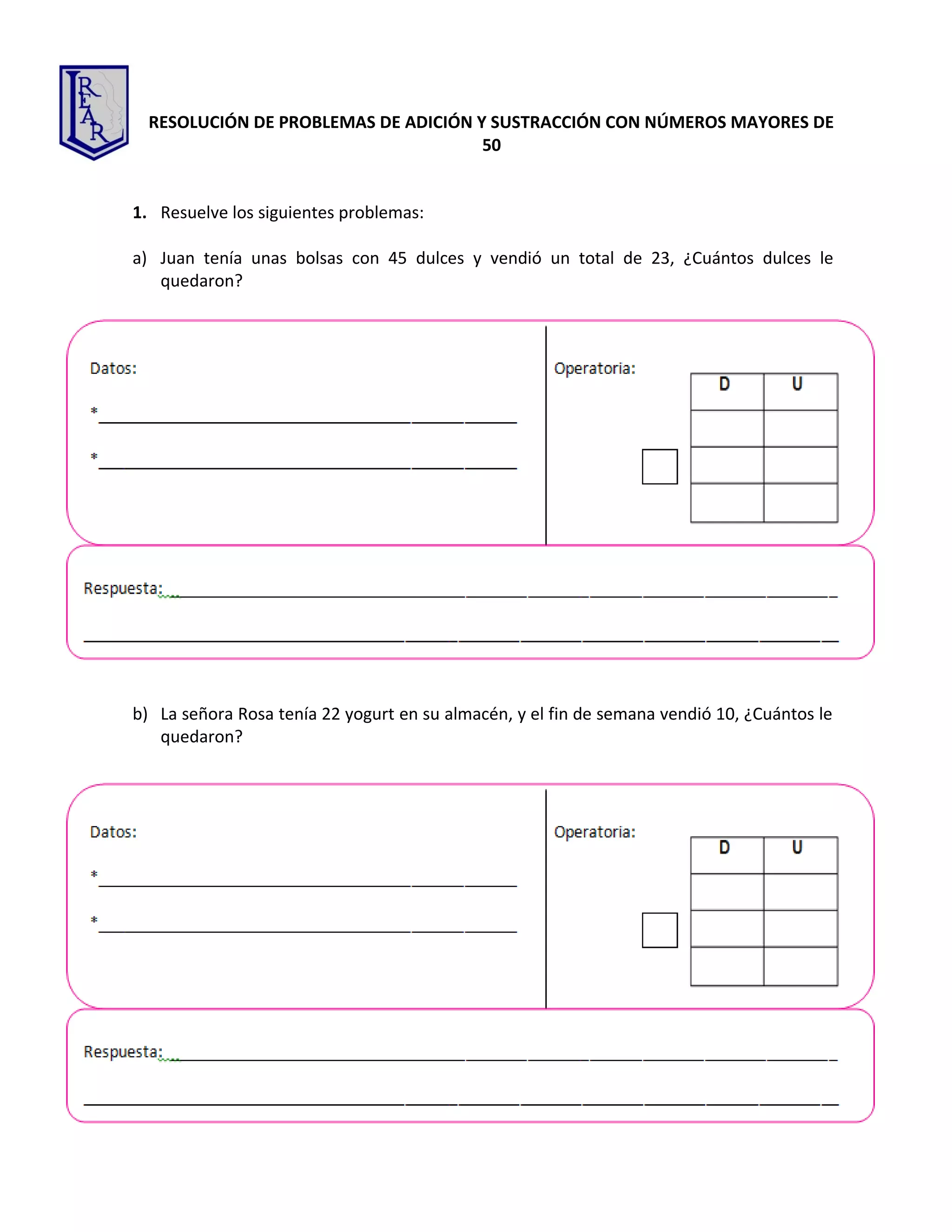 Guia de matematica segundo basico resolucion de problemas | DOC