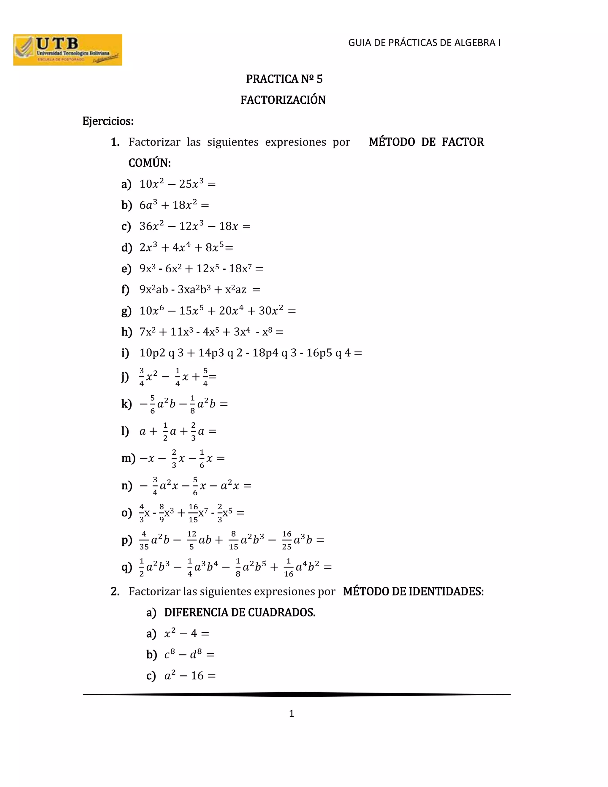 Guia de practicas factorización | PDF