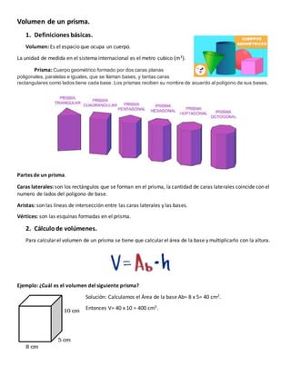 volumen de un prisma 6° grado | DOCX