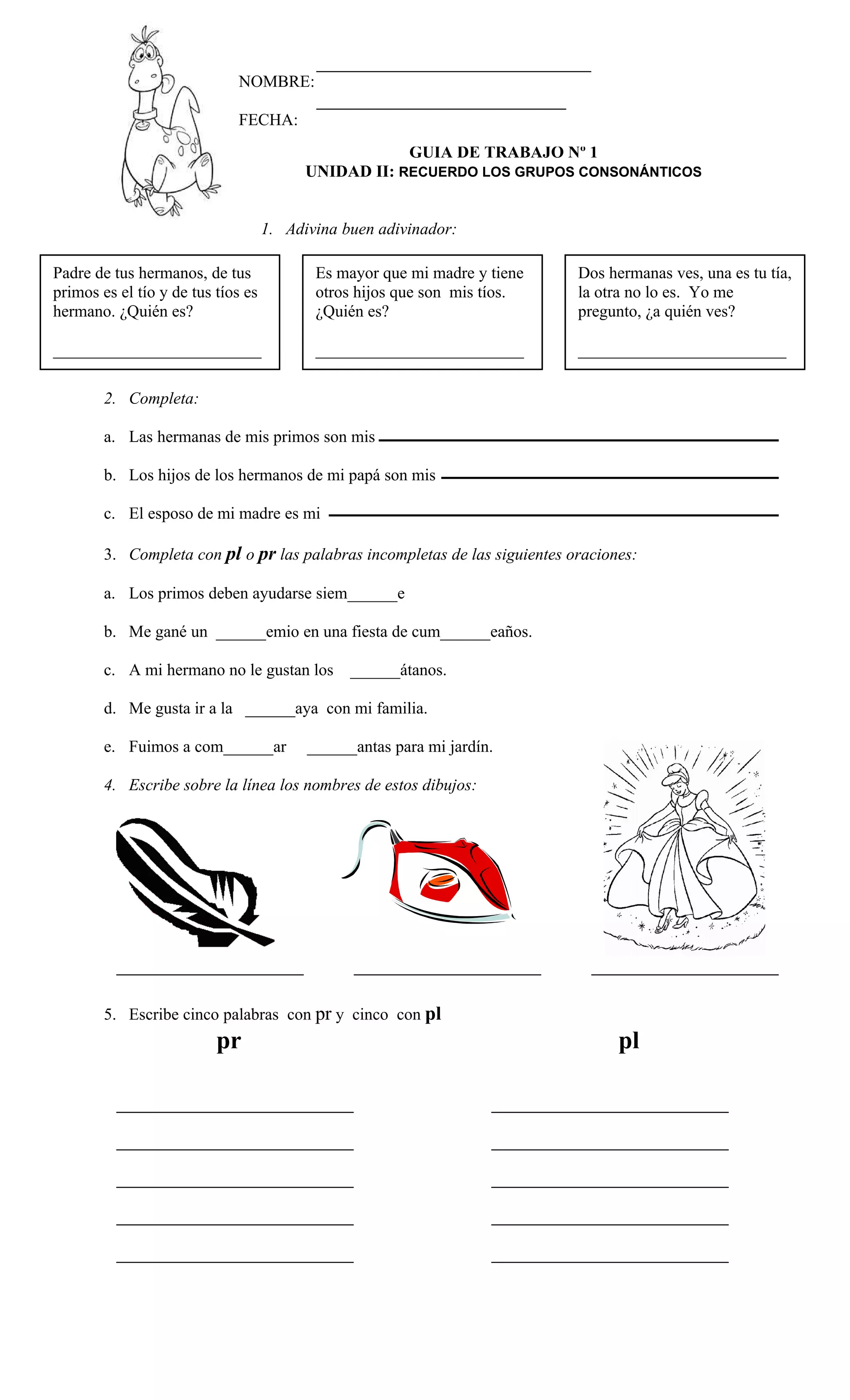 Guia de trabajo n 1 grupos consonanticos | PDF