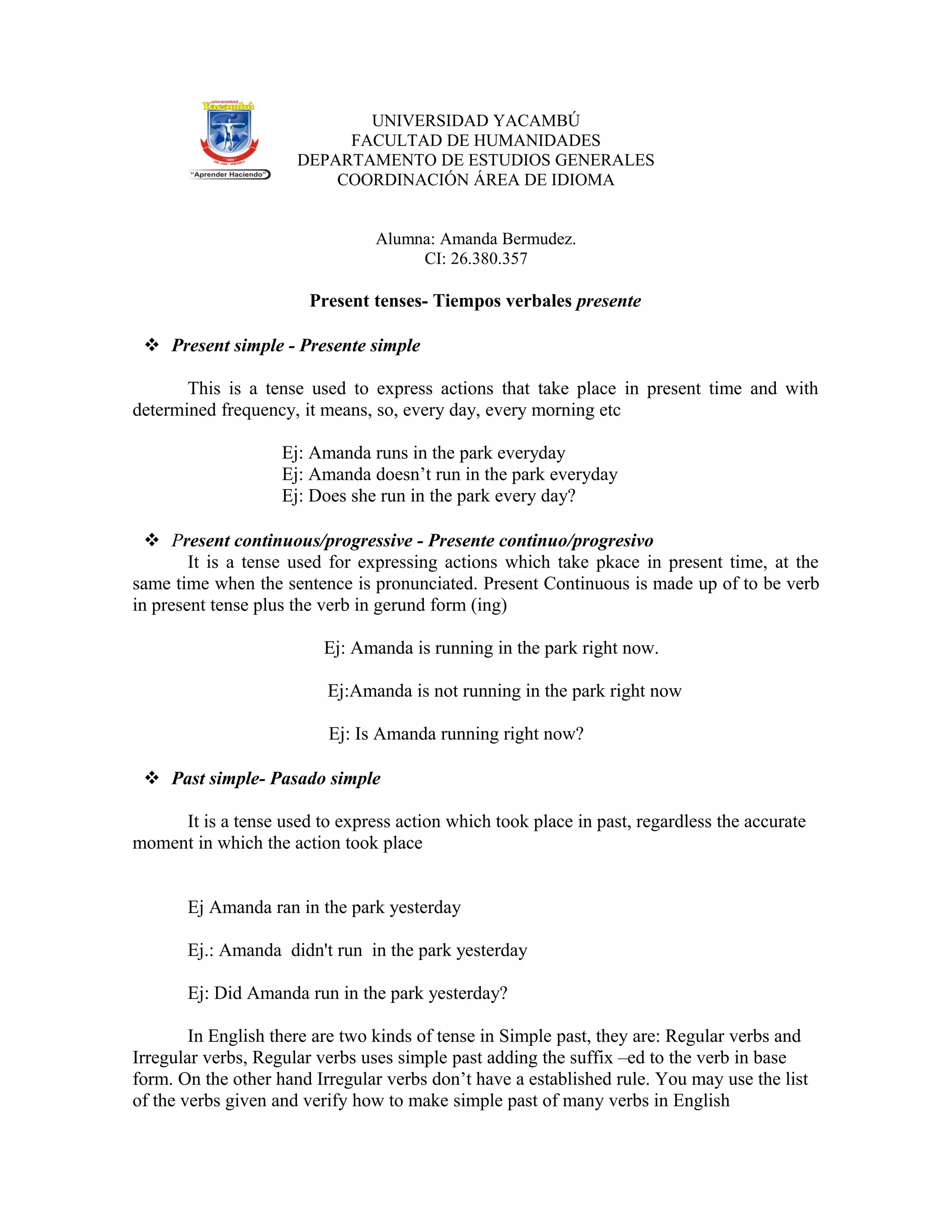 Guia didactica simple and continuous tenses 1 | PDF