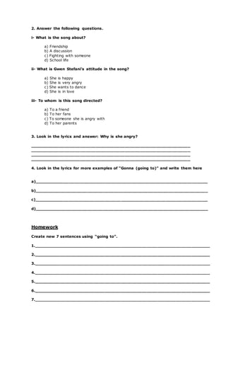 Listening introduction to "going to" "Hollaback girl" by Gwen Stefani ...