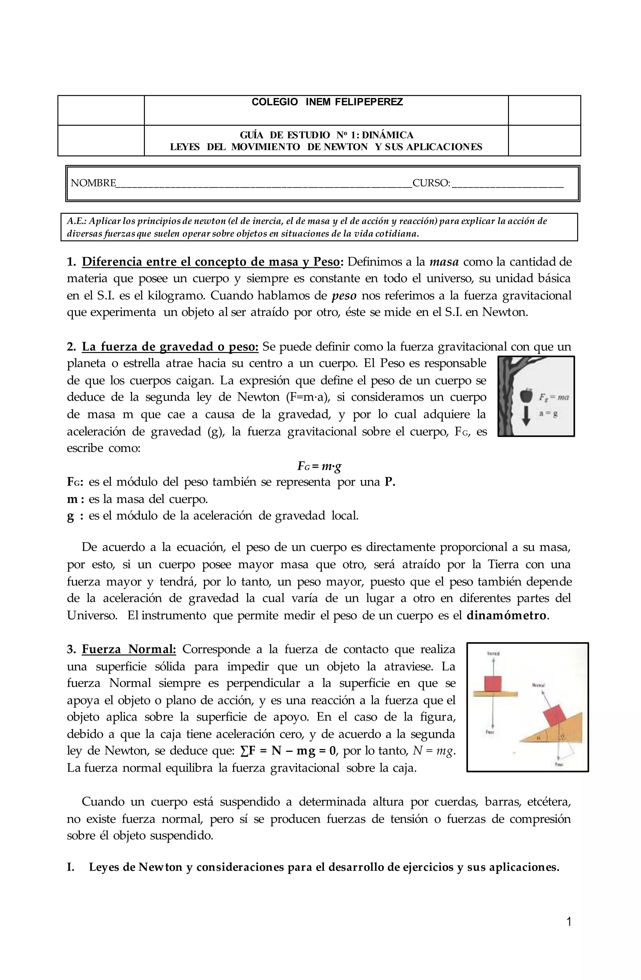 Guia n1 basico leyes de newton | DOCX