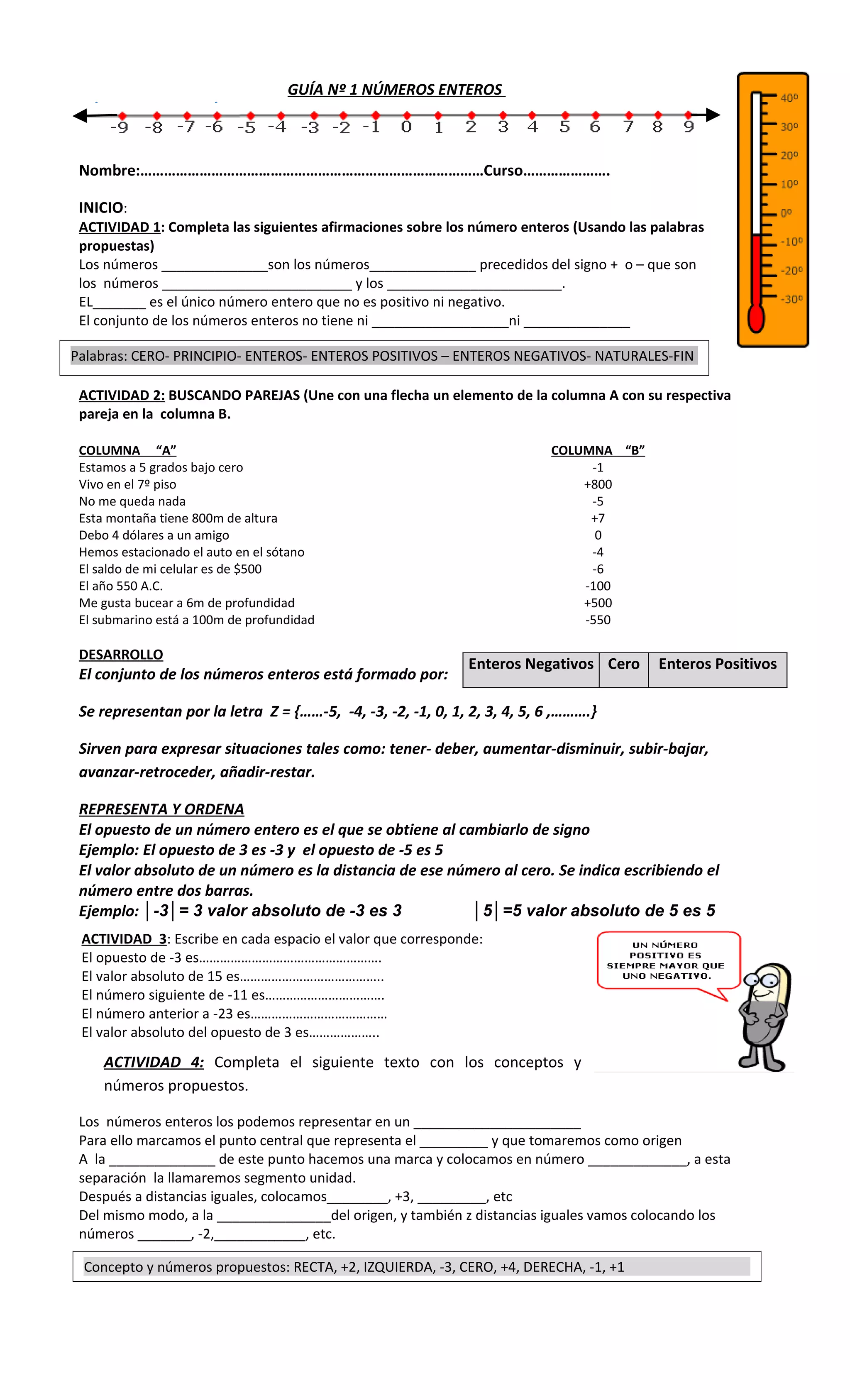 Guia nº 1 numeros enteros | DOC
