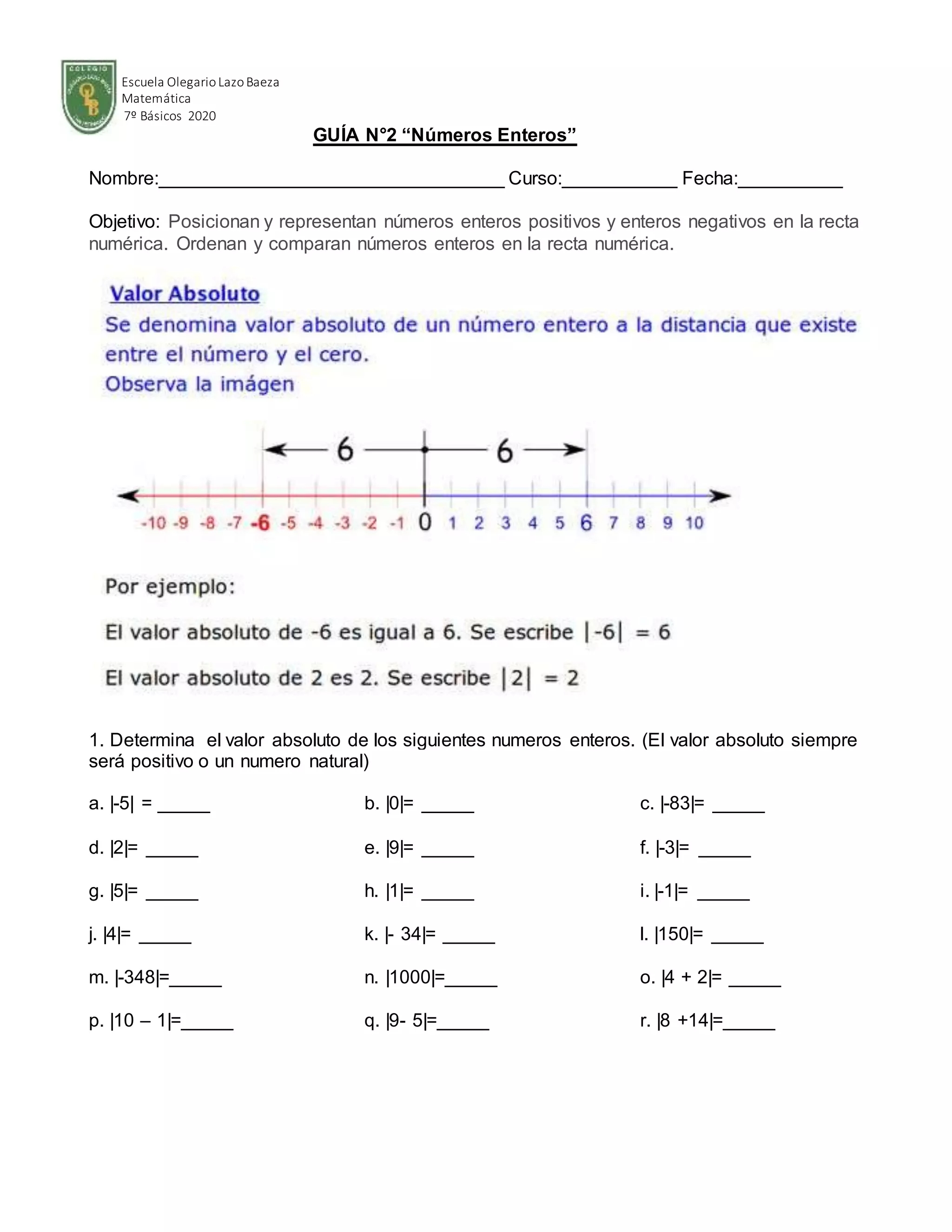 Números enteros en la recta numérica | PDF