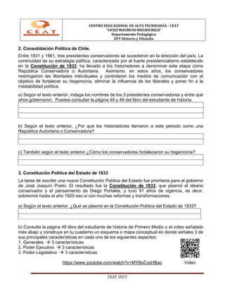 Guia N°3 República Conservadora en Chile 1831 a 1861 | PDF