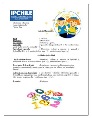 Guia n° 6 patrones y algebra | DOCX