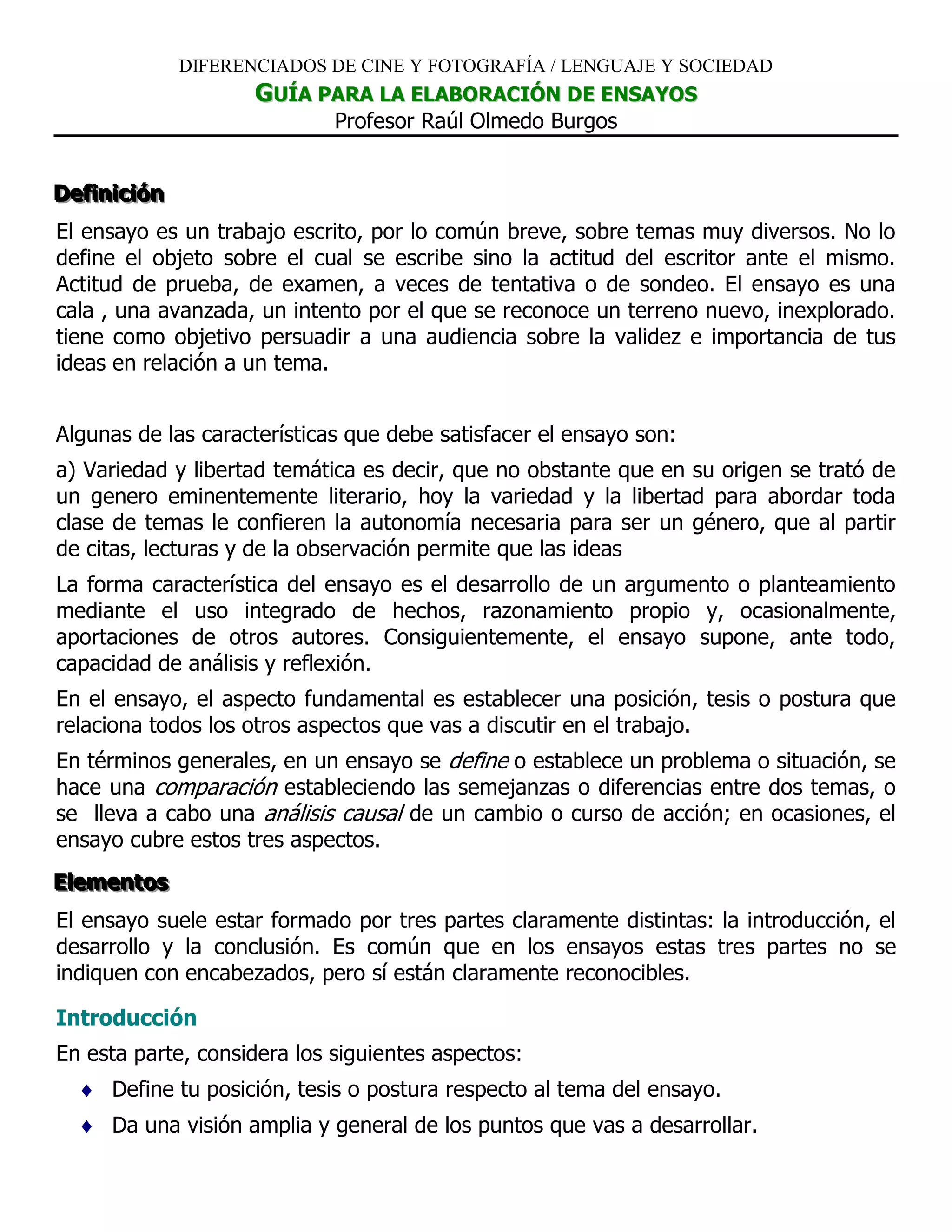 PAUTA PARA ELABORAR UN ENSAYO | DOC