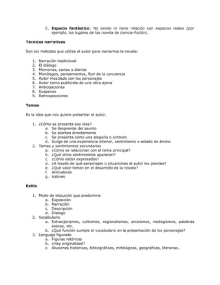 Guia para el analisis de una novela | PDF